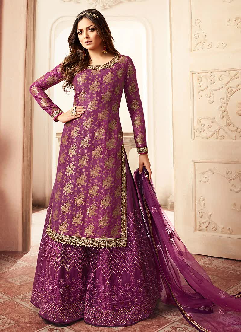 Pink Golden Tradition Designer Wedding Gharara Suit - Indian Heavy ...
