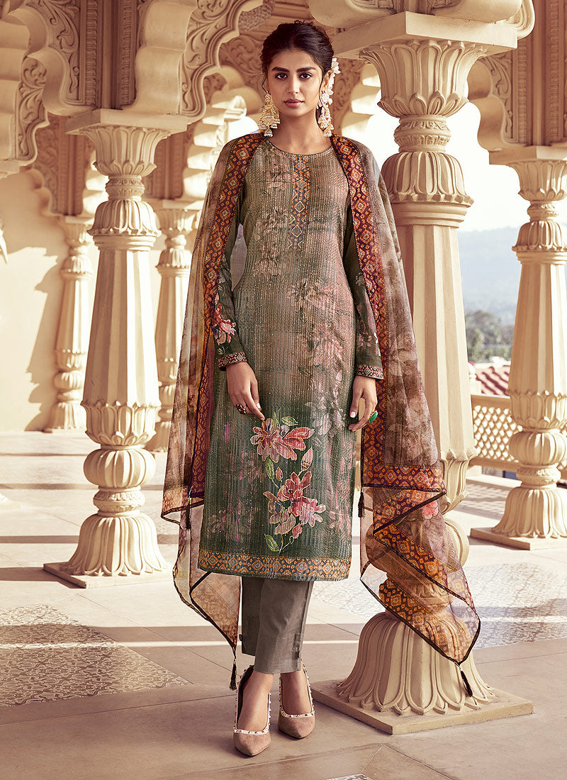 Mauve Digital Print Pakistani Pant Style Suit - Indian Heavy Anarkali ...