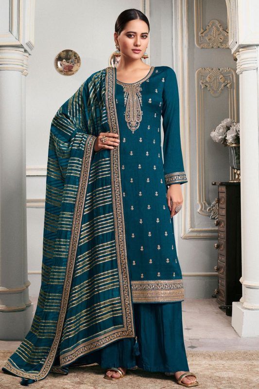 Turquoise Embroidered Pakistani Palazzo Suit. - Indian Heavy Anarkali ...